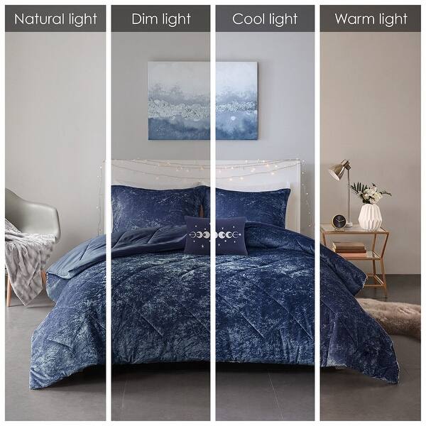 4pc Twin/ Twin XL Luxurious Crushed Velvet Comforter Set Navy - Bed ...