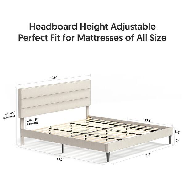 Bed Frame Modern Horizontal Panel Upholstered Low Profile Platform with ...