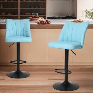 Adjustable Swivel Barstool, Blue Leather High Bar Chair, Kitchen Island ...