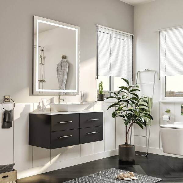 Totti Wave 36 inch Espresso Modern Bathroom Vanity with White Glassos ...