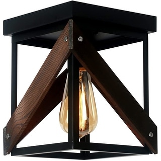 Vintage black ceiling light fixture wood square flush mount - Bed Bath ...