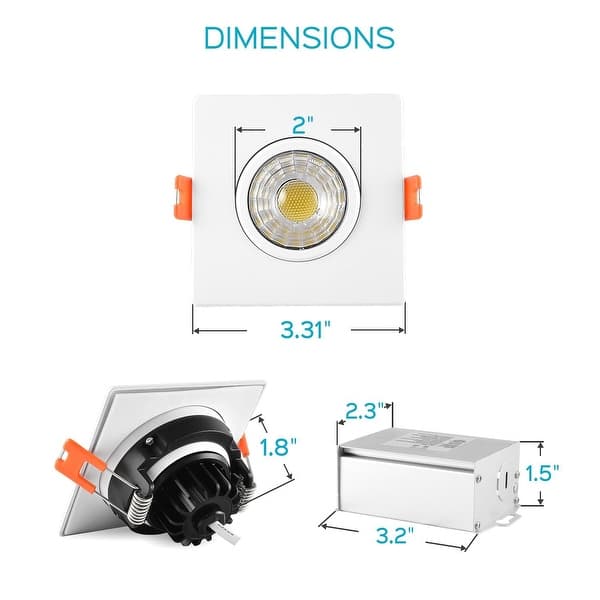 Luxrite 3 Inch Gimbal LED Square Recessed Light with Junction Box, 8W ...