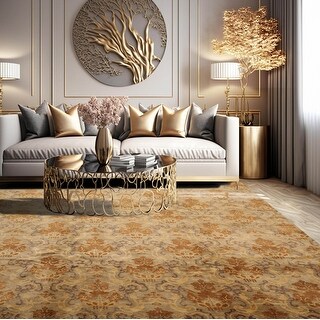 Hand Knotted Kalaty Damask Tan Wool Transitional Oriental Area Rug - 9 ...