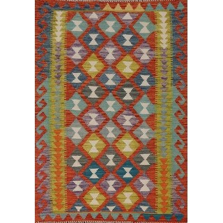Reversible Kilim Orange Accent Rug Hand-Woven Wool Carpet - 3'4"x 4'11 ...
