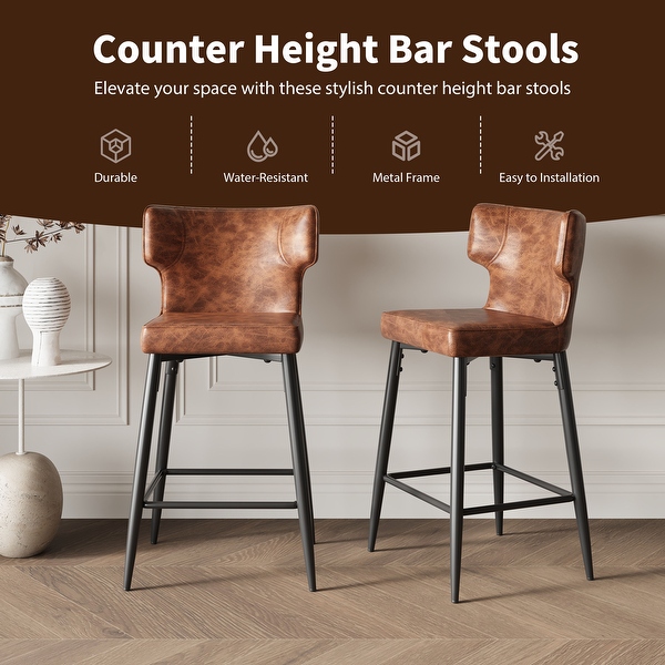 28 Counter Height Dining Chairs Set of 2 Modern Bar Upholstered Chairs with PU Leather Metal Footrest and Frame Bed Bath Beyond 42432605