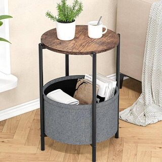 Multifunctional End Table with Grey Cloth Bag Storage Basket - Bed Bath ...