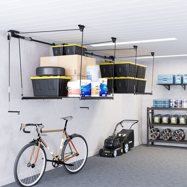 FLEXIMOUNTS Heavy Duty Manual Lift Adjustable Ceiling Storage Rack ...