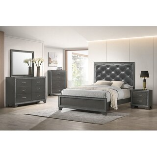 Hoyt 3 Piece Dark Gray Faux Leather Upholstered Tufted Panel Bedroom ...