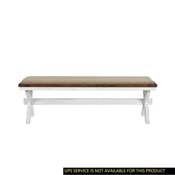 Modern White and Oak Finish 60 Inch Bedroom Bench Textured Fabric Upholstered Seat with Traditional Wooden Frame Wood