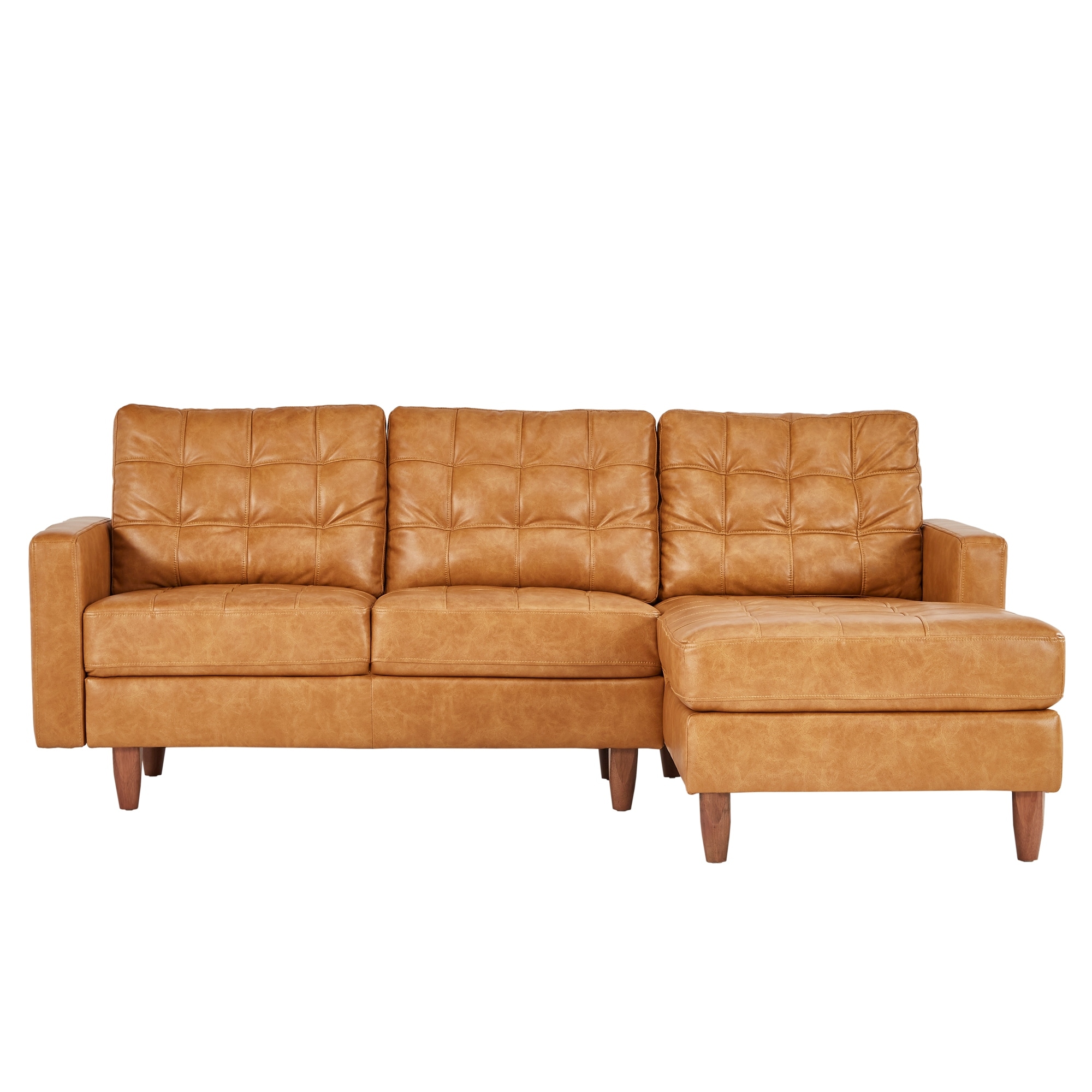 Odin Caramel Leather Gel Sofa Sectional with Chaise by iNSPIRE Q Modern Bed Bath Beyond 19745558