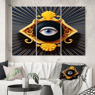 Designart "Golden Eye Of The Beholder VII" Modern Abstract Canvas Wall ...