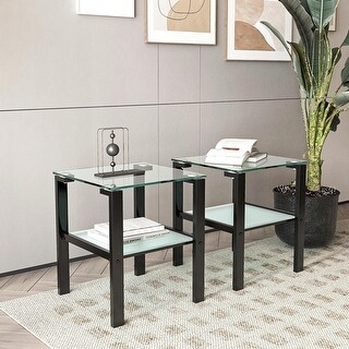 Modern Black Square Side Table with Tempered Glass for Living Room ...