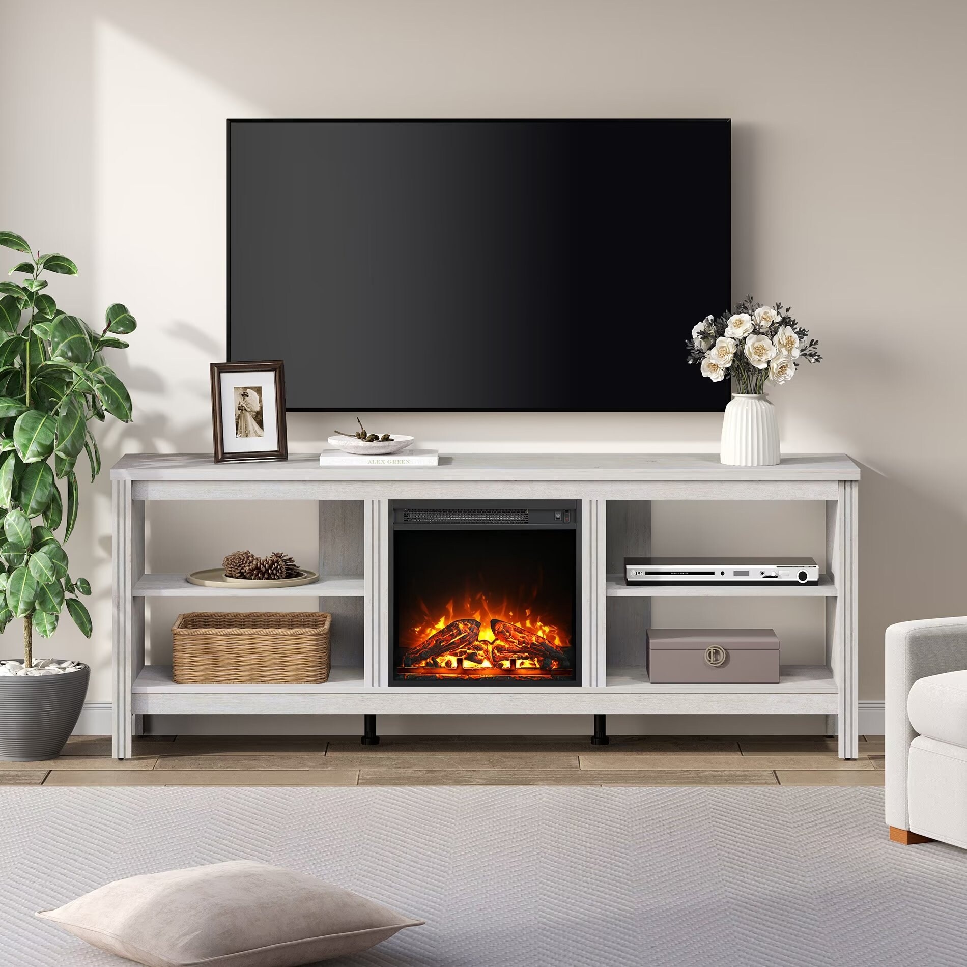 Walker Edison 70 Farmhouse Fireplace Wood TV Stand