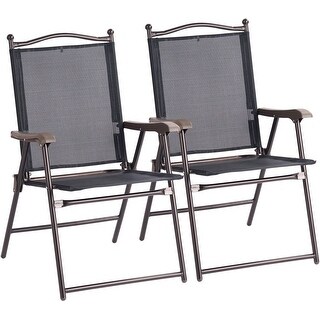 Outdoor Patio Folding Chairs, Metal Frame Sling Chairs, Set of 2 - Bed ...
