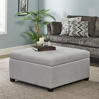 Charming Light Gray Storage Ottoman with Birch Wood Legs and Soft Close ...