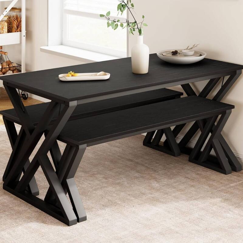 Modern Kitchen Dining Table Set with 2 Benches - N/A - On Sale - Bed ...