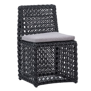 Maxine Indoor-Outdoor Woven Charcoal Grey Poly Rope Cube Chair with ...