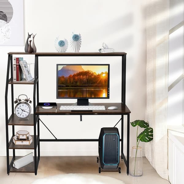 Writing Table Storage Shelves Tilting Drafting Drawing Brown Storage ...