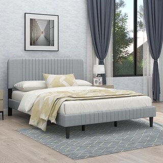 Linen Platform Bed with Metal Slat Frame - Queen Size - Bed Bath ...