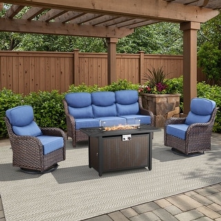 Meyreso 4-Piece PE Wicker Patio Seating Set with Durable All-Iron Fire ...