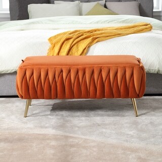 Orange Velvet Storage Ottoman Bench Entryway Bench Shoe Settees - Bed ...