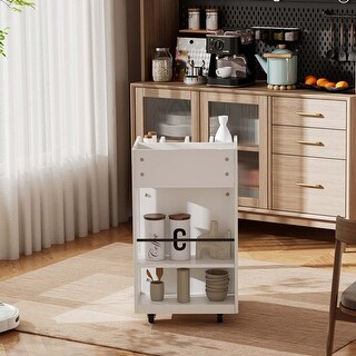 4 Tier MDF Kitchen Island Cart with Spice Rack and Locking Casters ...