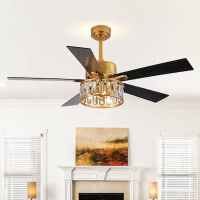 52" 5-Blade Vintage Gold Ceiling Fans with Light Remote Control - 52 ...