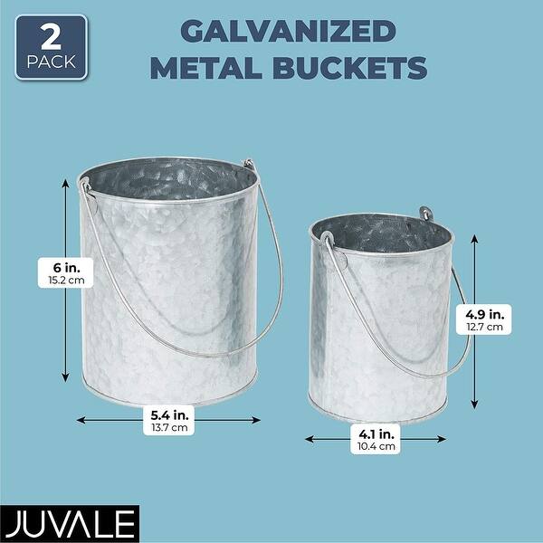 Galvanized Metal Buckets with Handles in 2 Sizes for Home Decoration (2 ...