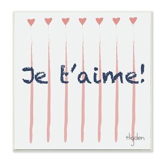 Stupell French Je T'aime Love Phrase Pink Hearts Wood Wall Art, 12 x 12 ...