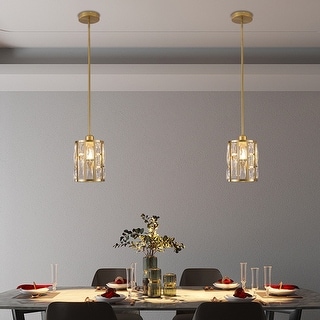 Modern Crystal Pendant Light Height Adjustable Cylinder Shape Light ...
