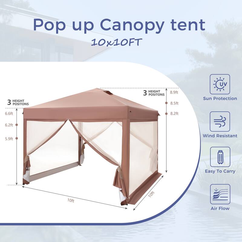 10' x 10' Pop Up Height Adjustable Canopy Tent with Netting, Instant ...