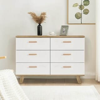 Rosewood Modern 6-Drawer Dresser Cabinet, Beech Handles and Feet ...