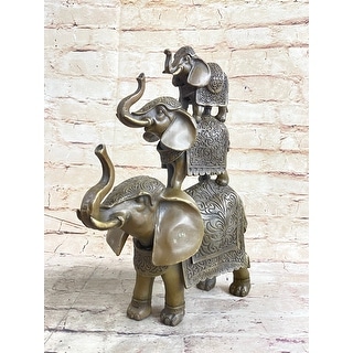 Stacked 3 Lucky Elephants Bronze Metal Statue Sculpture Figurine 12 ...