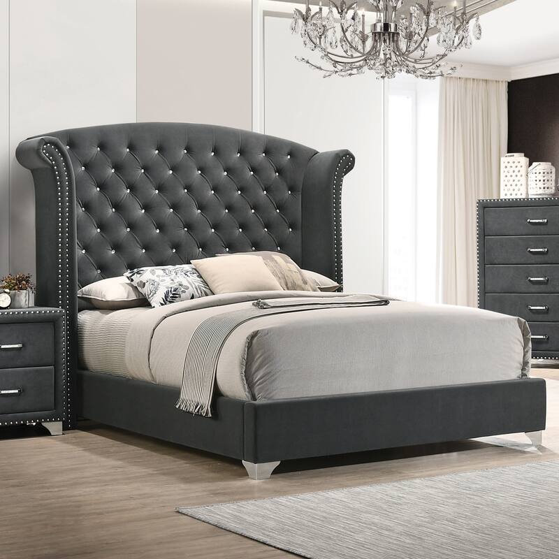 Eastern King Wingback Upholstered Bed - Overstock - 36111079