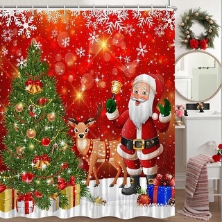 Santa Claus Shower Curtain Set - Red Holiday Decor, 70x72 Inches - Bed ...