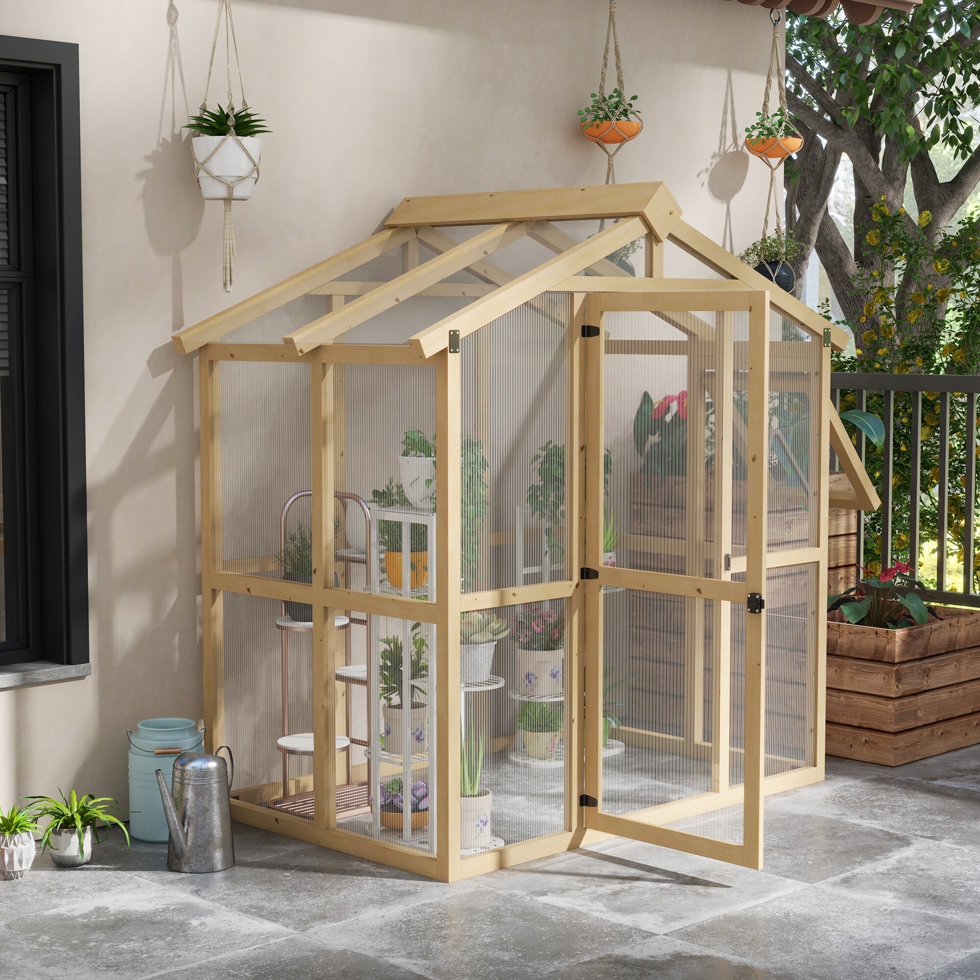Outsunny 8' x 4' Lean-to Polycarbonate Greenhouse, Walk-in Hobby Green ...