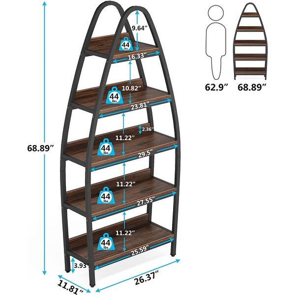 5-Tier Bookshelf, Tall Open Bookcase, Industrial Boat Design - Bed Bath ...