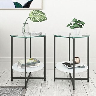 Transparent end table glass coffee table round top office table - Bed ...