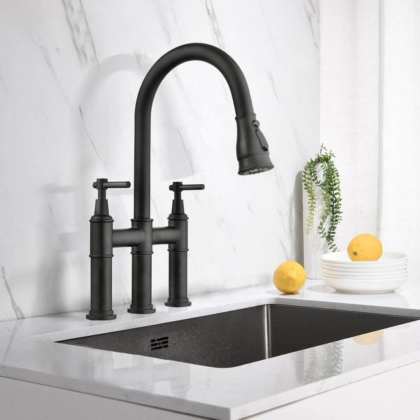 Bridge Kitchen Faucet With Side Sprayer 4 Hole Kitchen Sink Faucet 2 ...