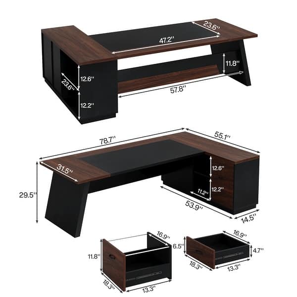 78.7-Inch L-Shaped Executive Desk Computer Desk with File Cabinet - Bed ...