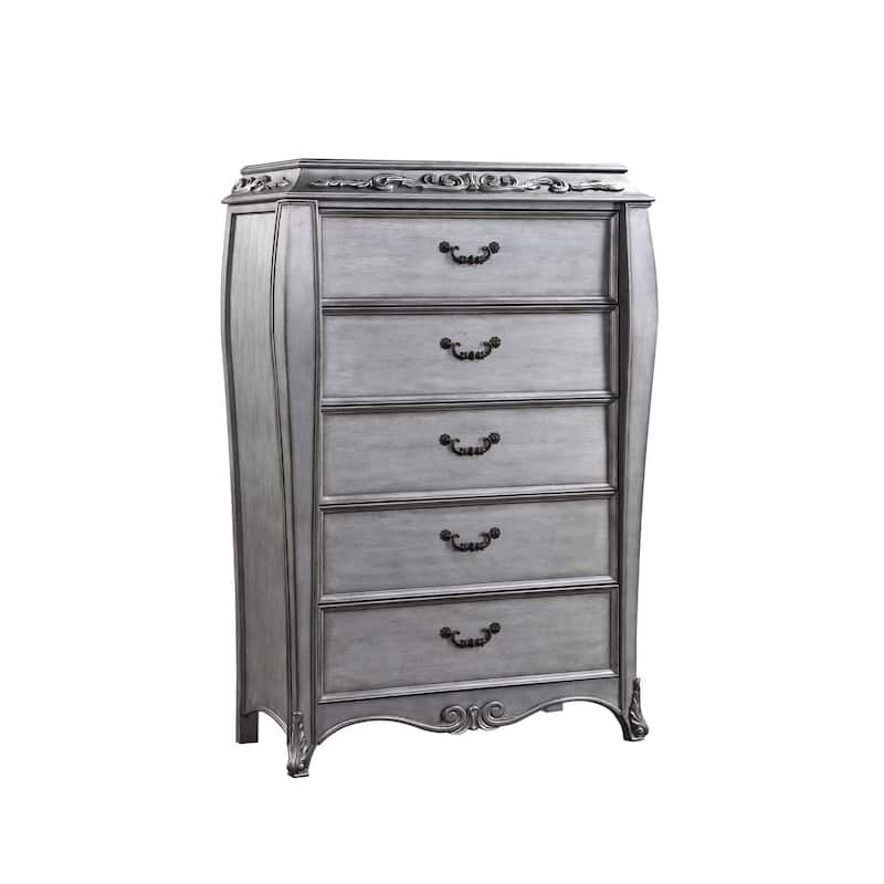 Chest with Moldings and Raised Floral Motifs, Gray - Overstock - 34632297