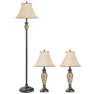 3-Piece Table and Floor Lamp Set with Linen Fabric Lamp Shades - 16" x ...