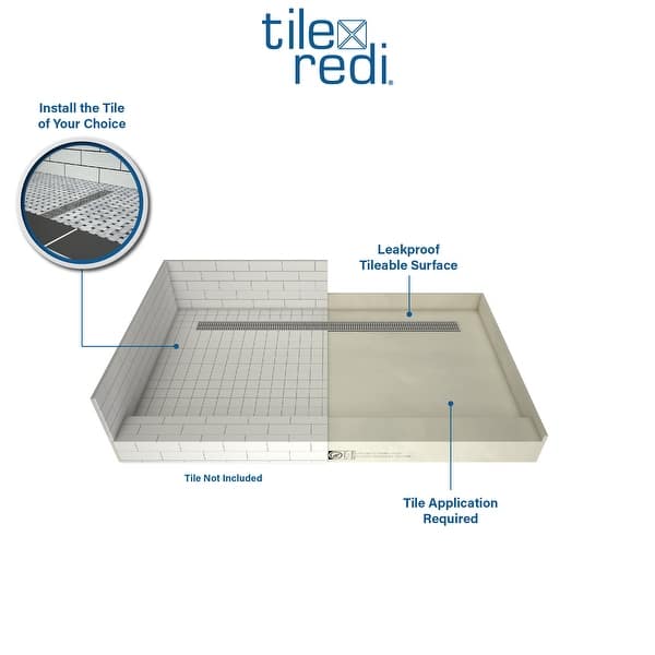 Tile Redi Redi Trench 60" x 34" Rectangular Shower Base with Single ...
