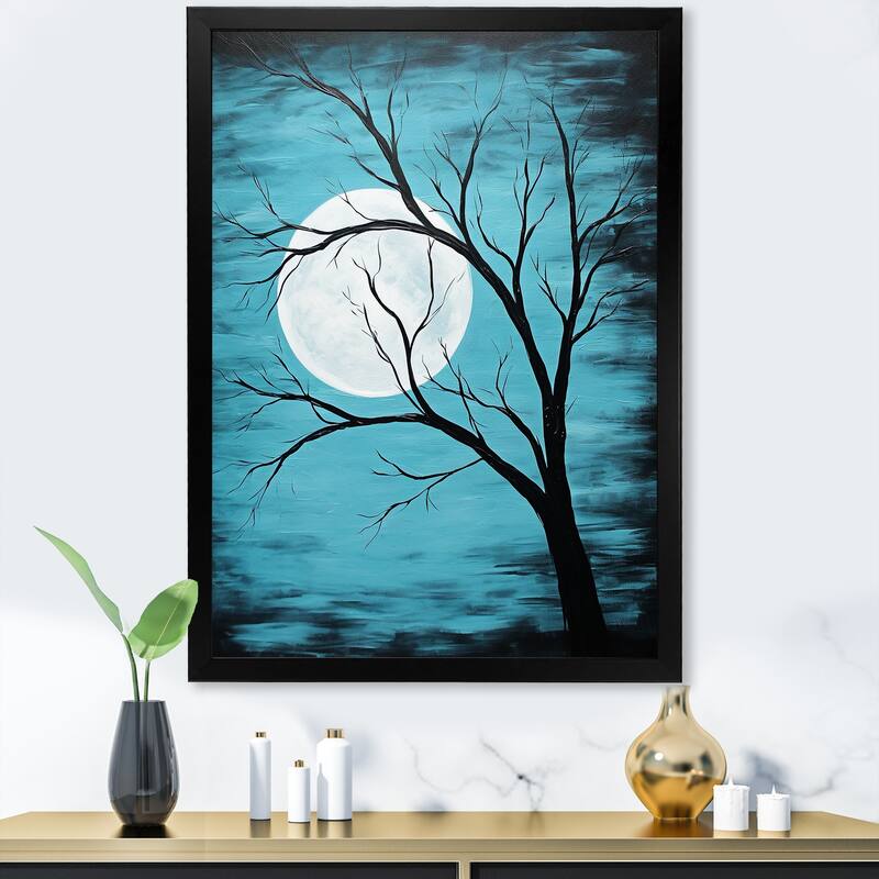 Designart "Blue Moon Tranquility I" Moon Framed Wall Decor - Overstock ...