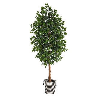 8' Ficus Artificial Tree in Handmade Black and White Natural Jute and ...