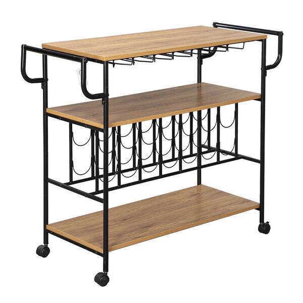 Industrial Kitchen Rolling Cart Storage Bar Wood Table Serving Trolley ...