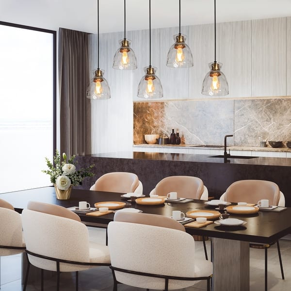 Elisie Modern Linear Chandelier 5-Lights Water Glass Pendant Light Hammered Kitchen Island Bar ...