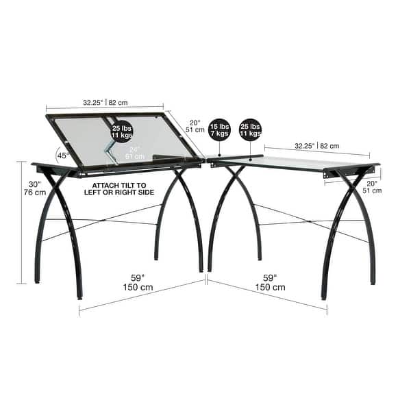 Studio Designs Futura Black Adjustable Glass Top L-shape Drafting Desk ...