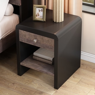 Walnut/ Black Textured Wood Veneer Bedside Table, Bedroom Nightstand ...