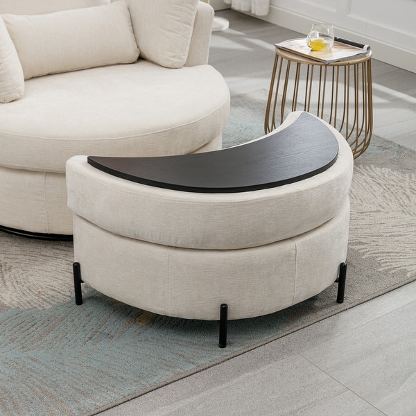 32.7" W Chenille Upholstered half Crescent Moon Storage Bench Large ...